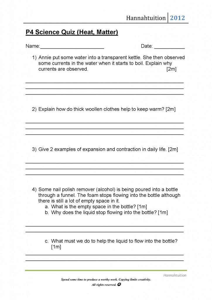 Science Quiz on Heat and Matter (Primary 3 and 4) . Top Scorer: Adam ...